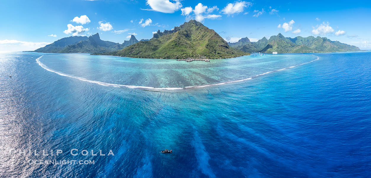 Aerial Panoramic Photo of the Barrier Reef around Moorea Island, French ...