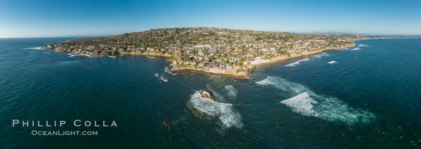 Aerial Panoramic Photo of Bird Rock and La Jolla Coast, California