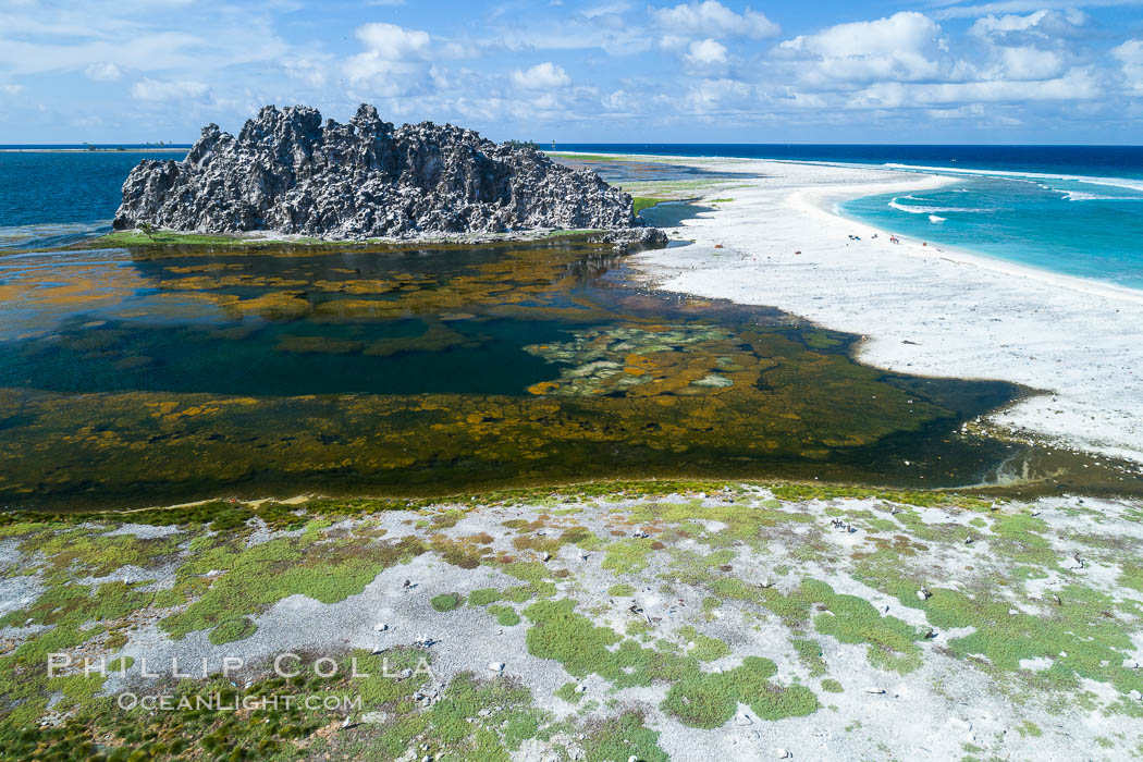 Clipperton Rock on Clipperton atoll, aerial photo, Clipperton Island ...