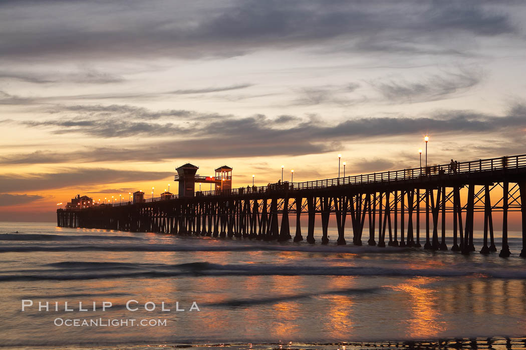 Oceanside Pier at dusk, sunset, night, California, #14800