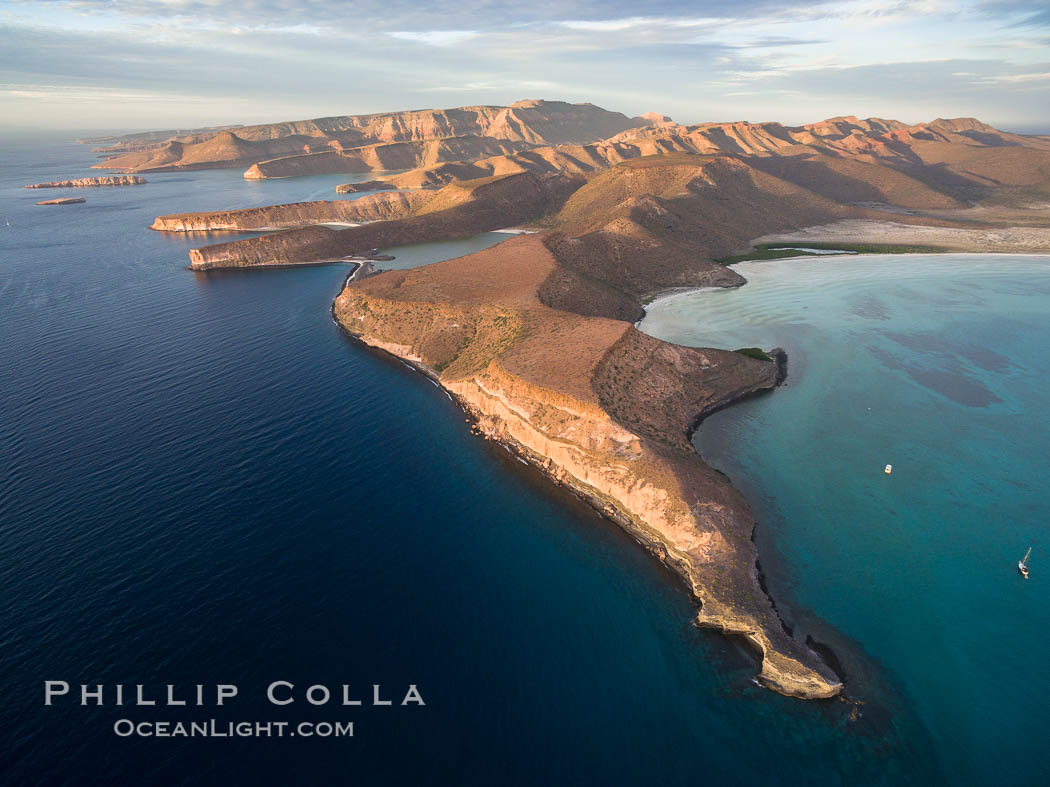 Punta Prieta and San Gabriel Bay, Aerial Photo, Sunset, Isla Espiritu ...