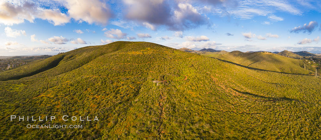 Rancho La Costa open space, sunset, aerial photo, Carlsbad, California