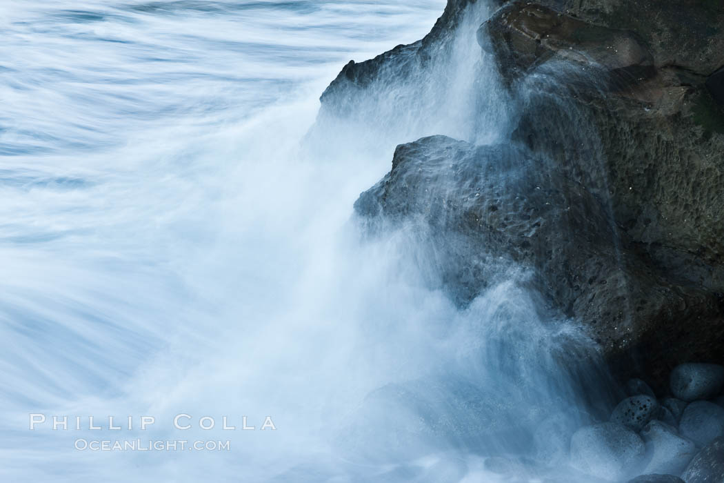 Waves wash over coast rocks, La Jolla, California, #26526